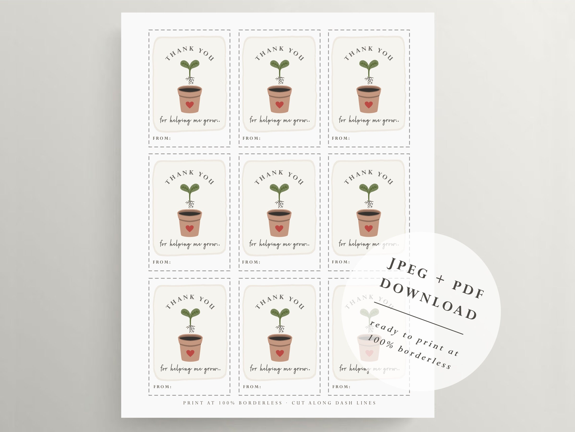 Thank You for Helping Me Grow Tag: Sprout Gift Tag (digital Download ...