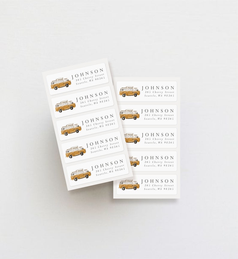 Vintage Camper Van Address Labels: Personalized Weatherproof Stickers ...