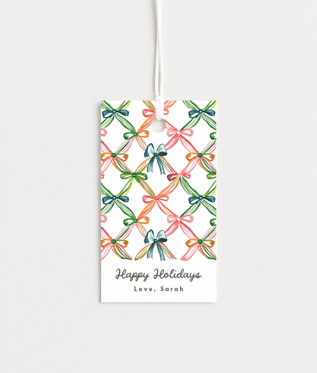 Personalized Holiday Gift Tags: Set of 10, Watercolor Bow, Pink and Red ...
