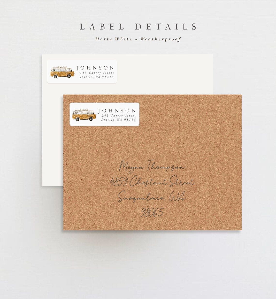 Vintage Camper Van Address Labels: Personalized Weatherproof Stickers ...