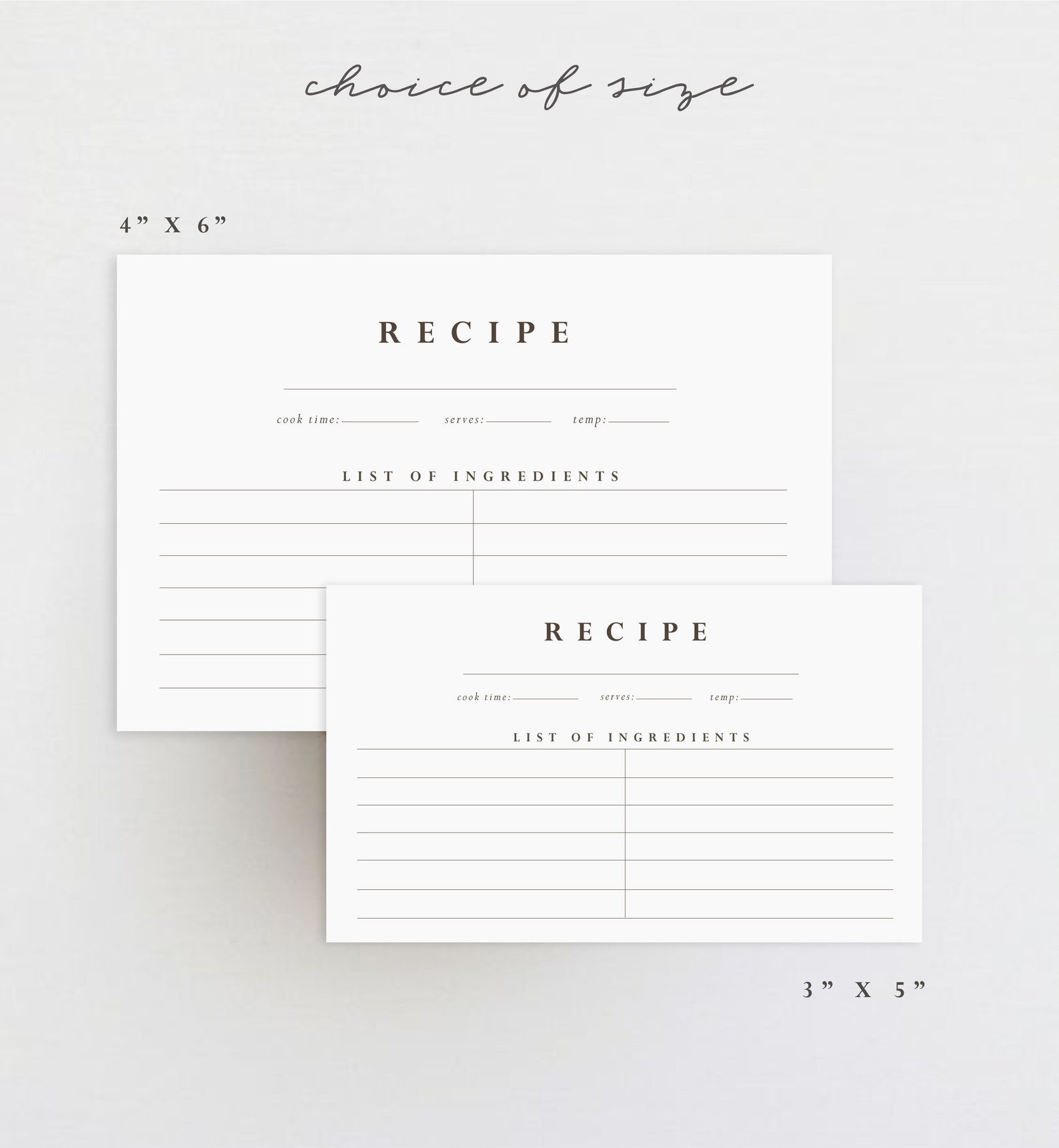 Minimalist Recipe Card Modern Recipe Card Simple Card - Etsy