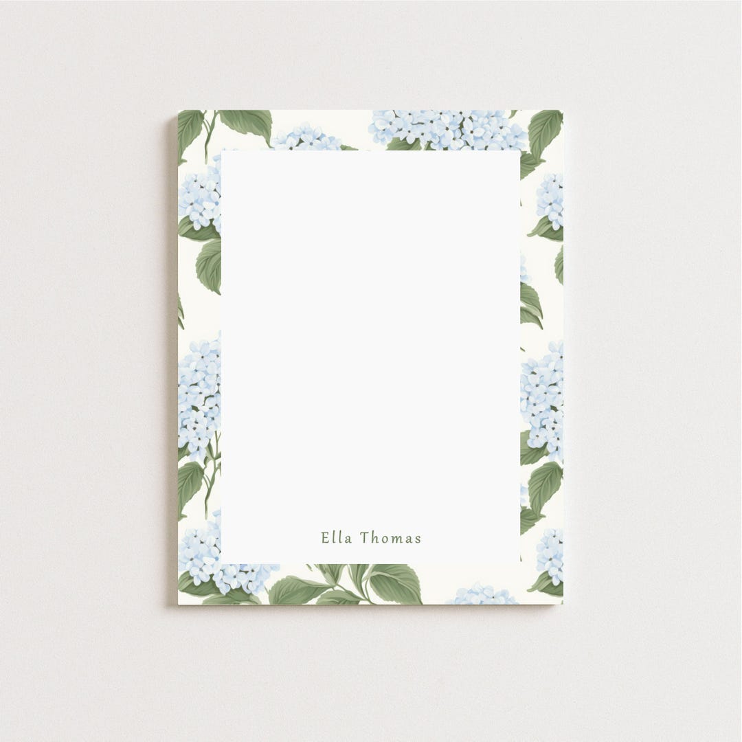 Personalized Notepad: Elegant Blue Hydrangea Pattern, Custom Notepad - Etsy