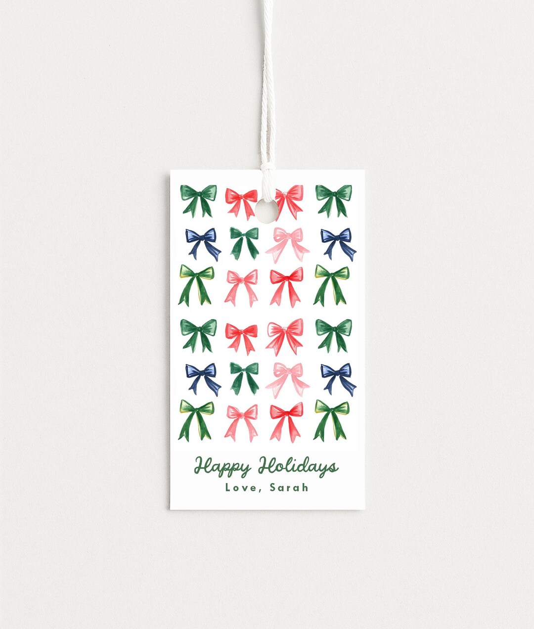 Personalized Holiday Gift Tags: Set of 10, Watercolor Bow, Pink, Blue ...