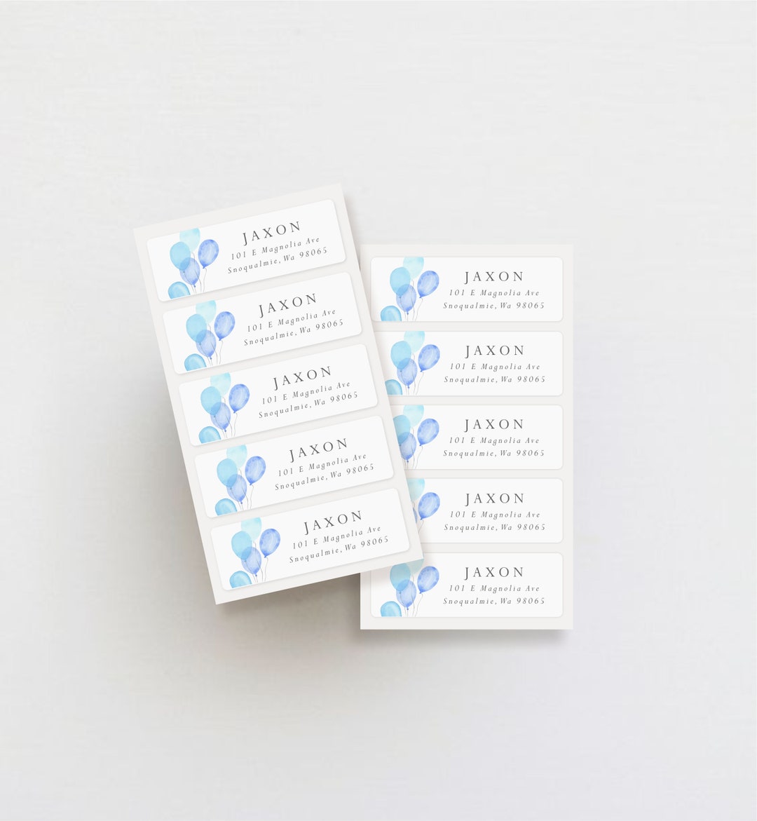 Personalized Address Labels: Blue Watercolor Balloons, Weatherproof ...