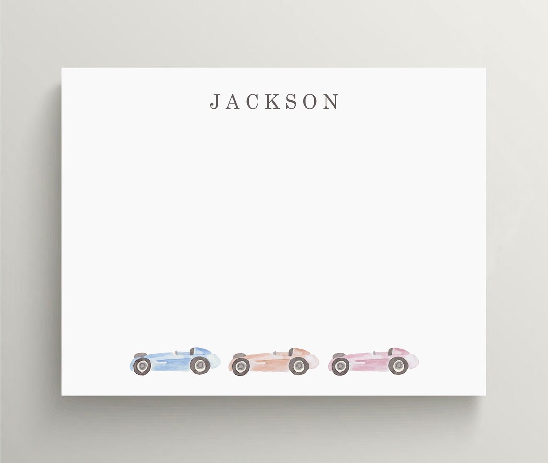 Personalized Stationery Set Flat Note Card Race Car Stationery Vintage ...