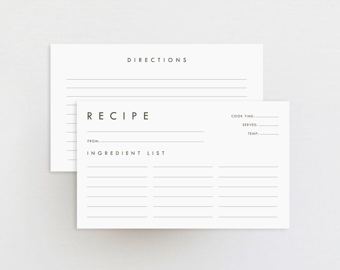 Simple Recipe Card Modern Recipe Card Minimalist Card - Etsy