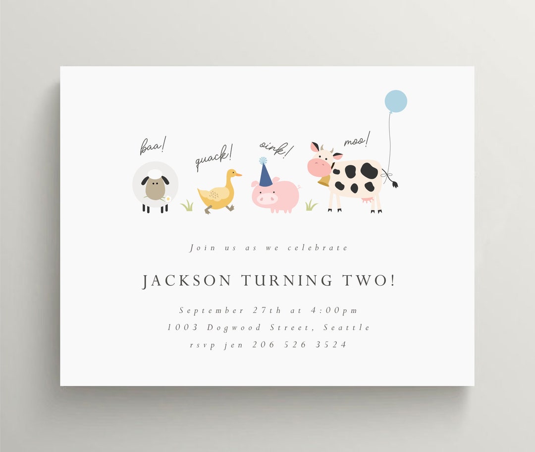 Farm Animal Invitation Barnyard Party Birthday Invitation Baa Quack ...