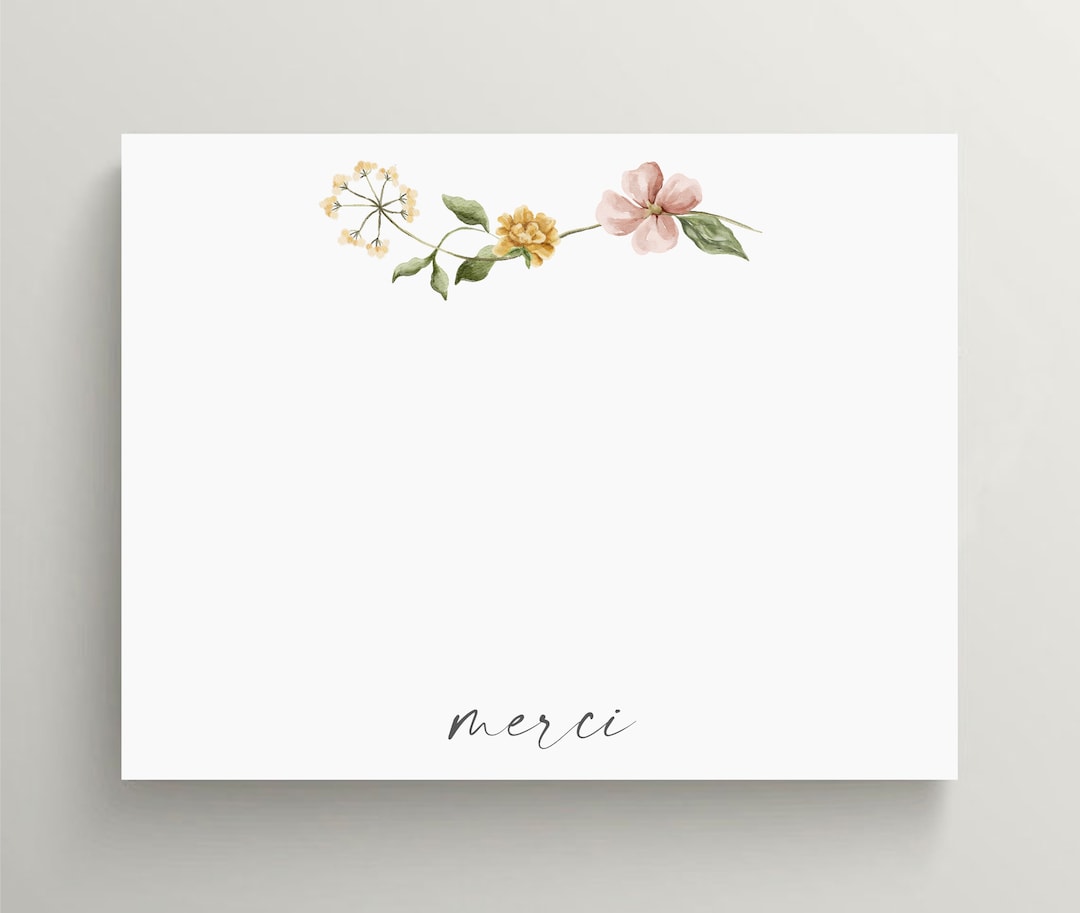 Personalized Stationery Set Flat Note Card Set Merci Stationery French ...