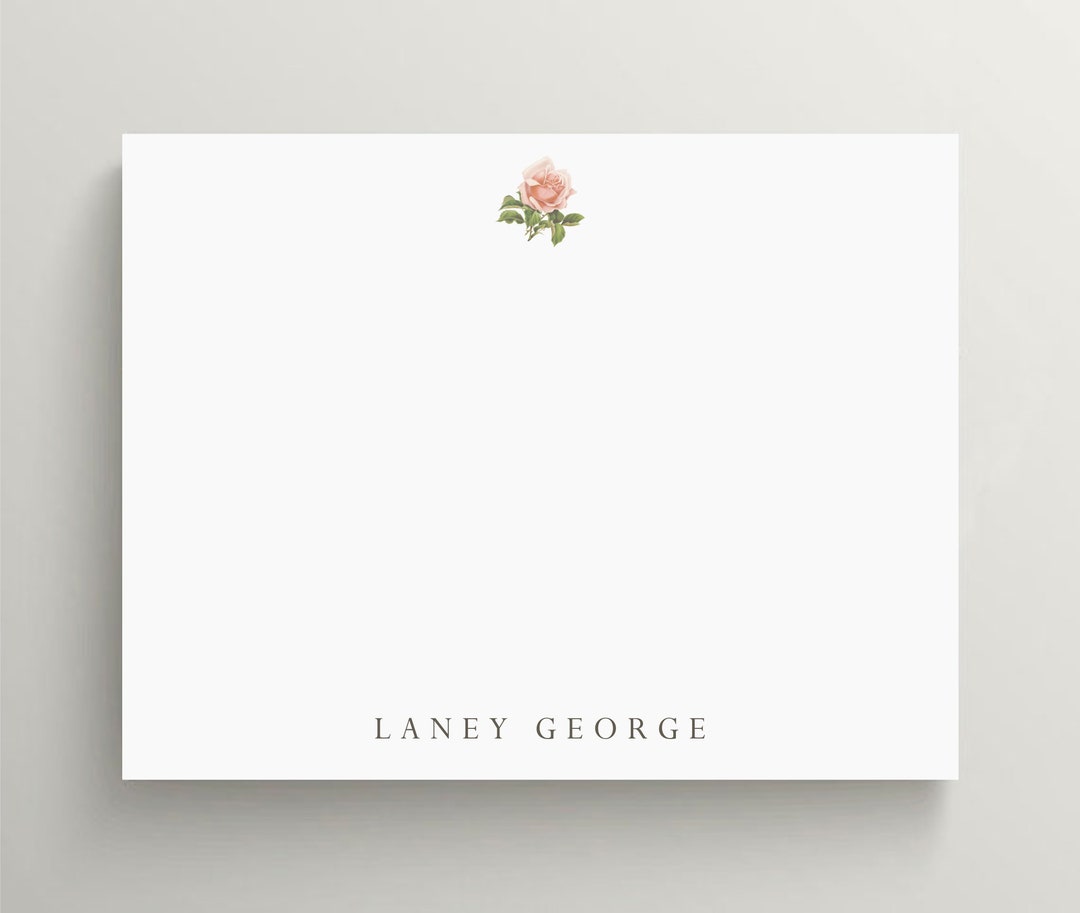Personalized Stationery Set | Flat Note Card | Vintage Rose Stationery ...