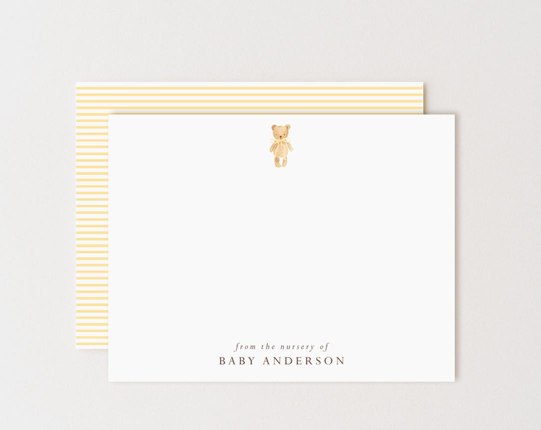 Personalized Teddy Bear Stationery Set: Baby Nursery Note Cards, Double ...