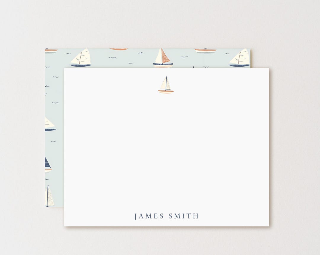 Personalized Sailboat Stationery Set: Nautical Note Cards, Double Sided ...