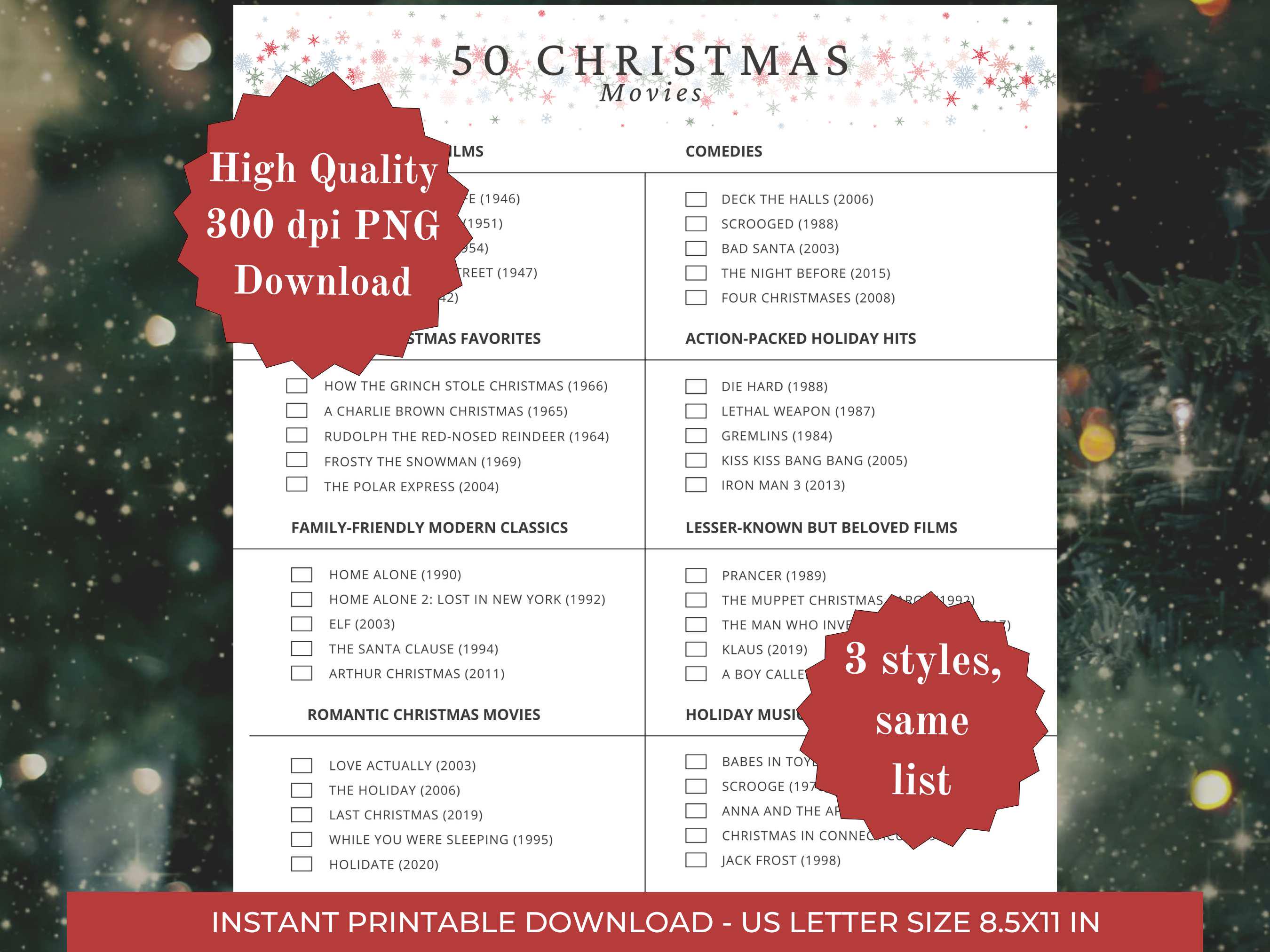 Christmas Movie Checklist Printable Xmas Movies Christmas Films Movie ...