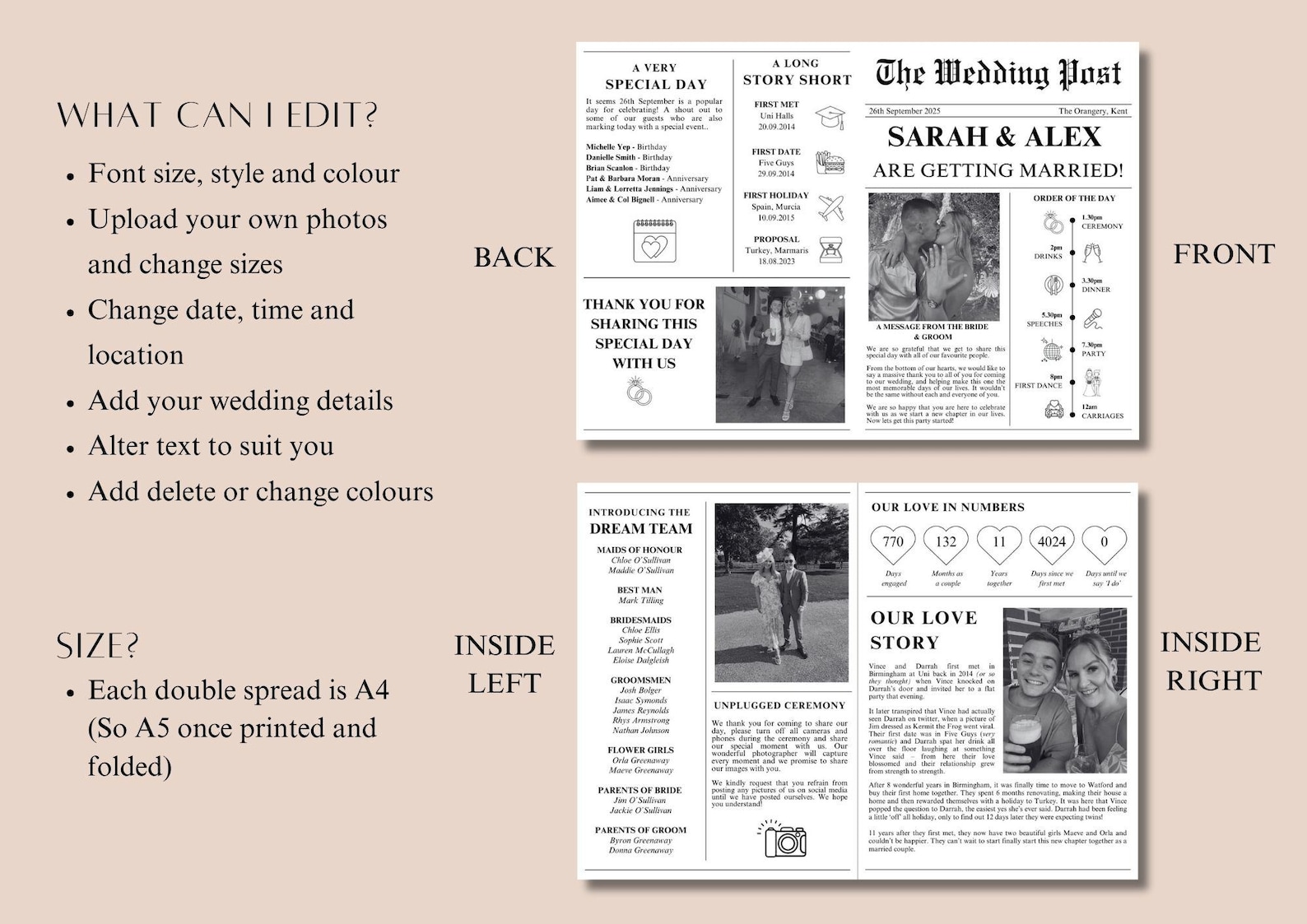 Wedding Newspaper Template, Wedding Program, Newly Times, Editable ...