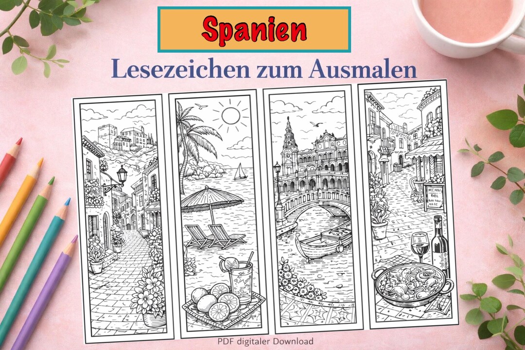 Spain Coloring Bookmarks Printable | Travel Bookmark Spain to Color ...