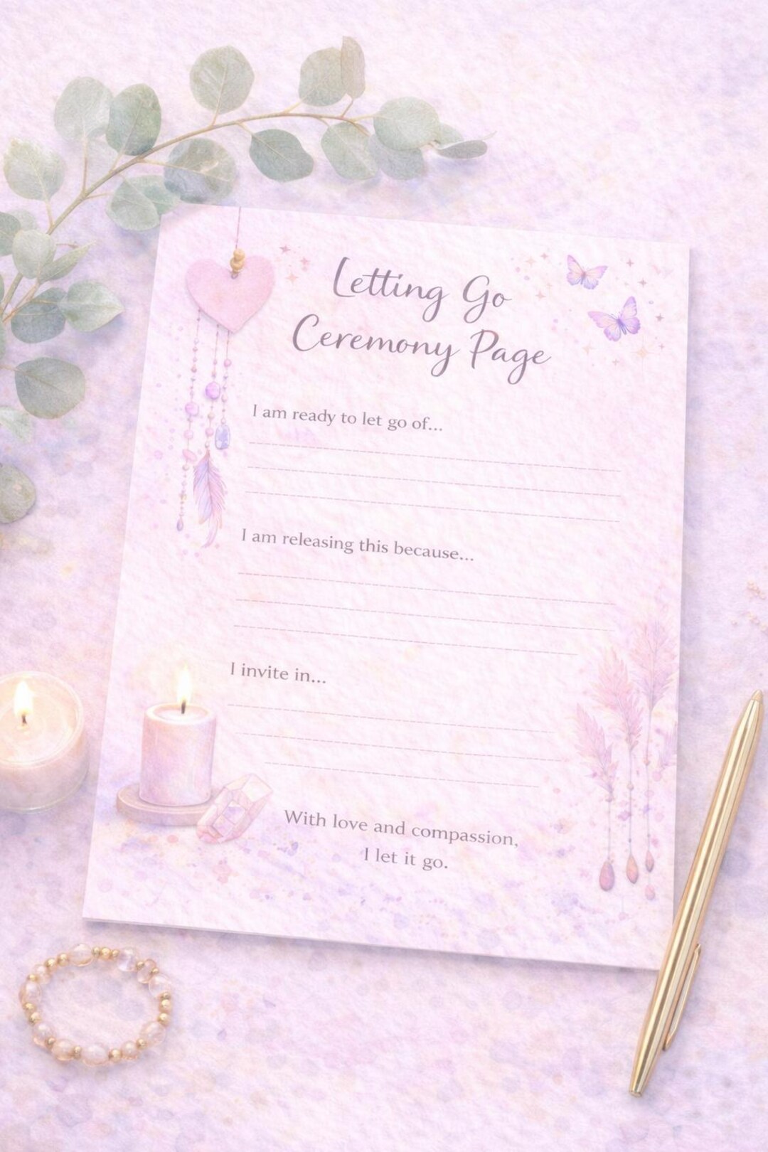 Letting Go Ceremony Page — Printable Self Care Worksheet, Emotional ...