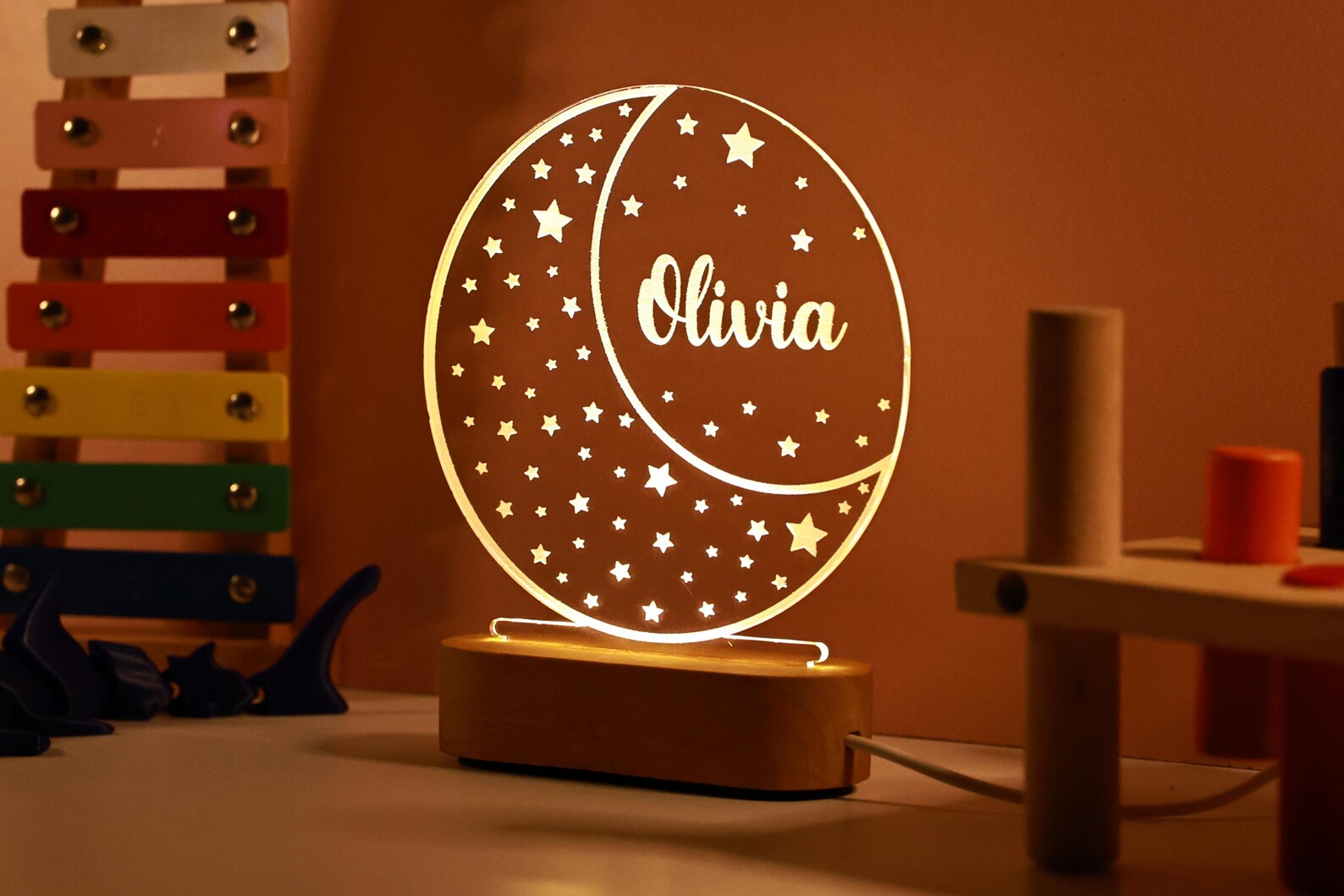 Customize Night Light With Moon & Stars,nursery Decor,custom Name Light ...