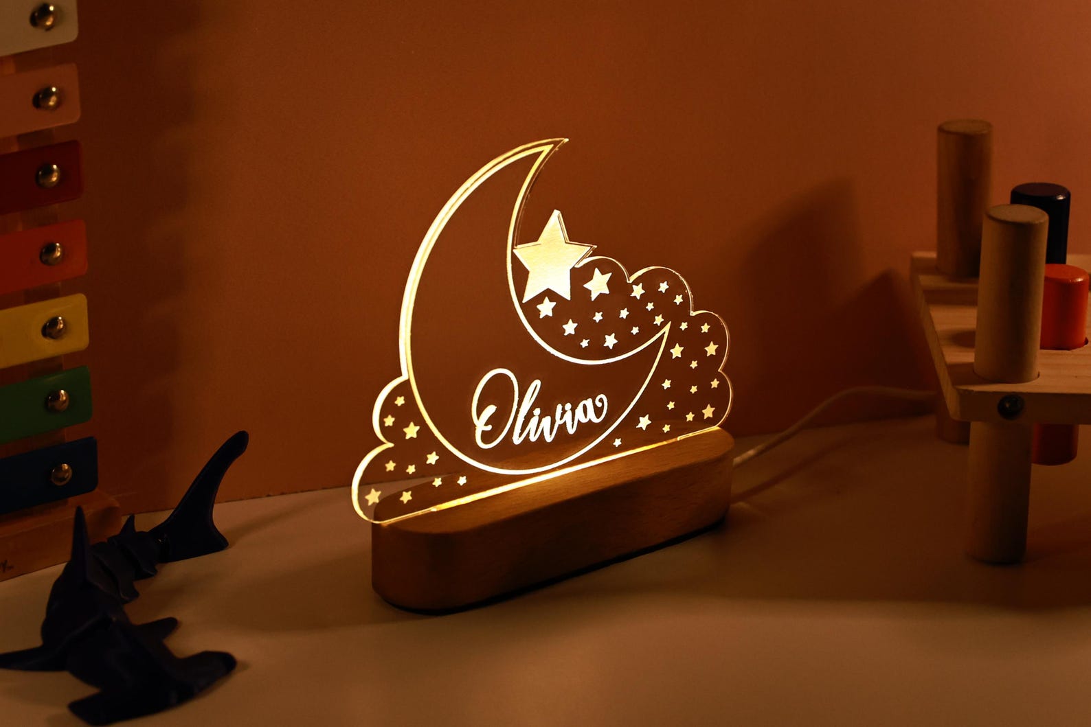 Customize Night Light With Moon & Stars,nursery Decor,custom Name Light ...