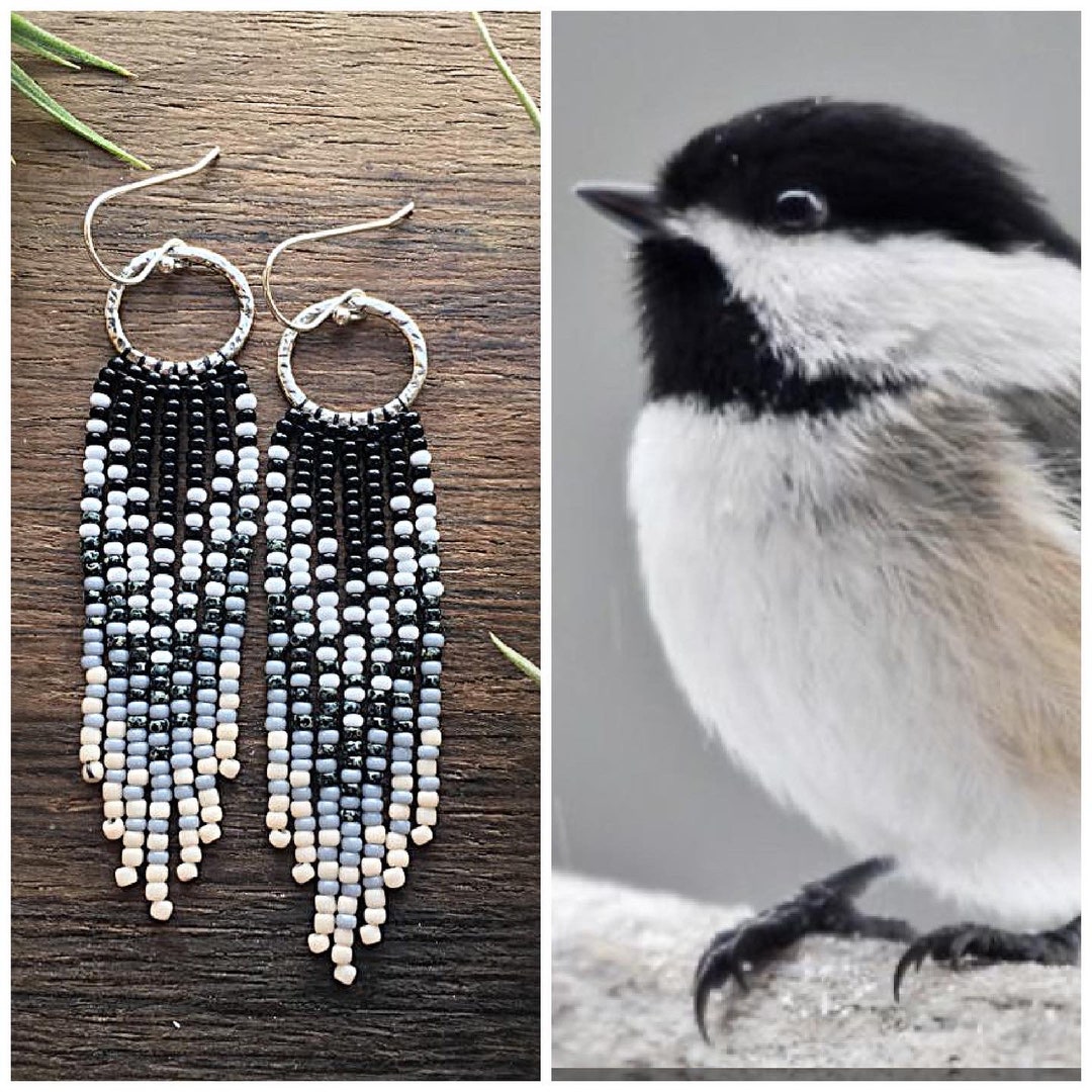 Mini Chickadee. Beaded Fringe Earrings. Sterling Silver and - Etsy