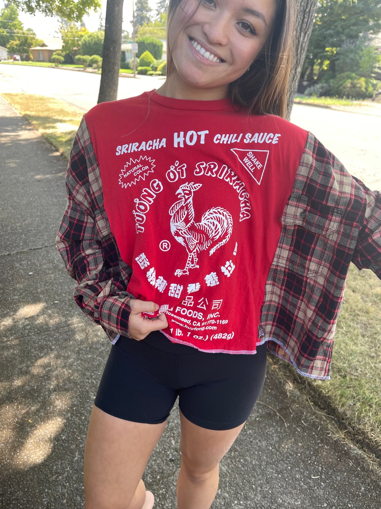 Sriracha Hot Chili Sauce Graphic Repurposed/reworked Flannel Shirt - Etsy