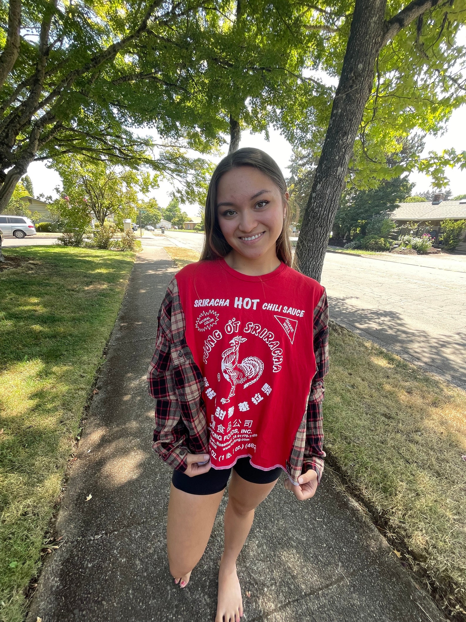Sriracha Hot Chili Sauce Graphic Repurposed/reworked Flannel Shirt - Etsy