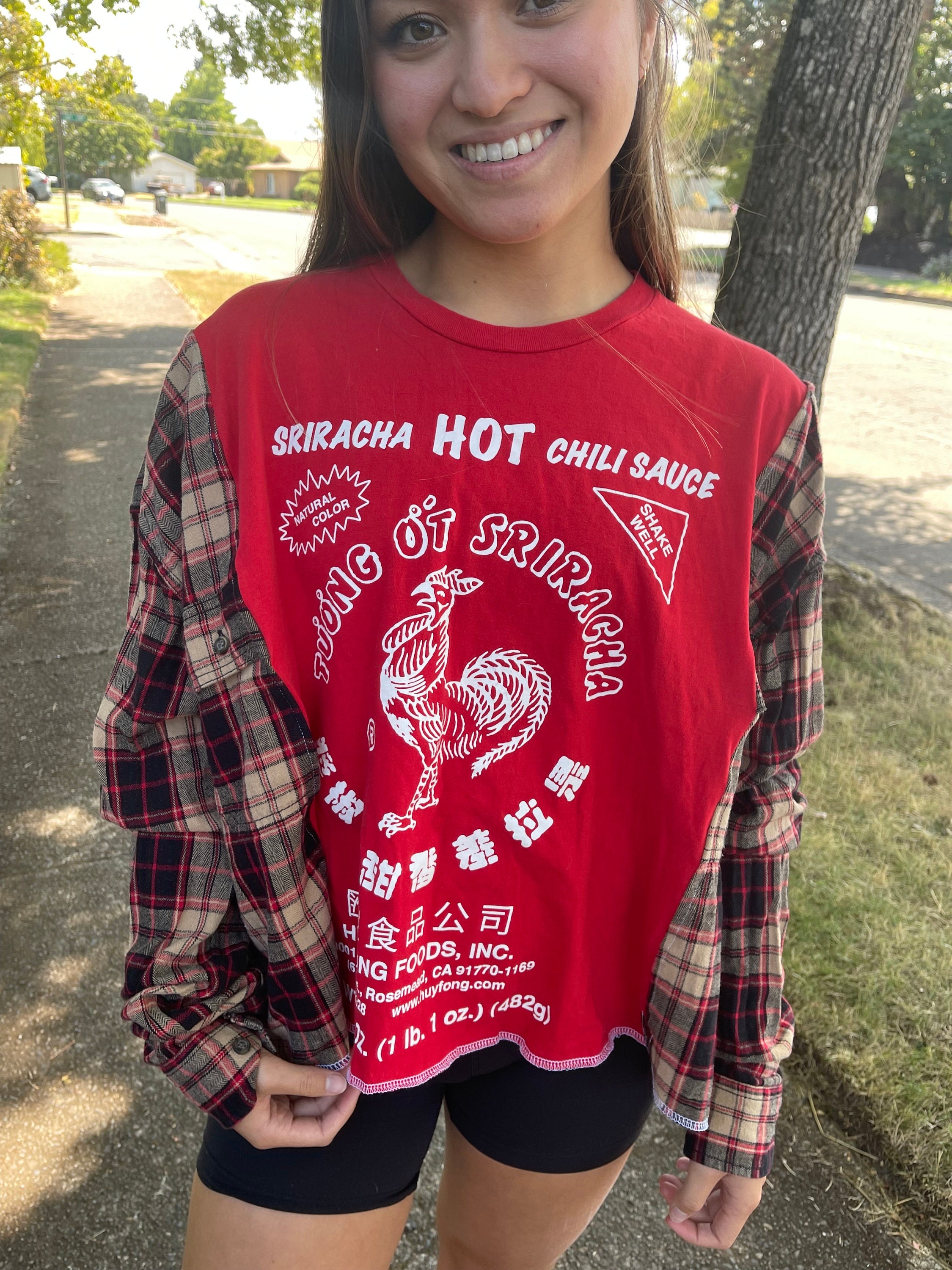 Sriracha Hot Chili Sauce Graphic Repurposed/reworked Flannel Shirt - Etsy