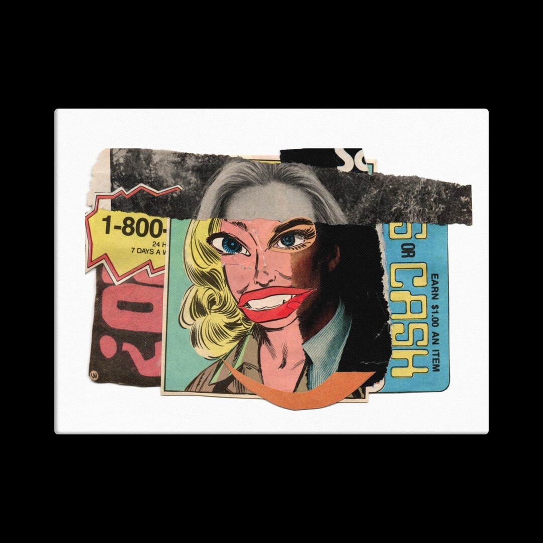 Vintage Comic Collage Art Print Retro Pop Art Mixed Media Face, Surreal ...