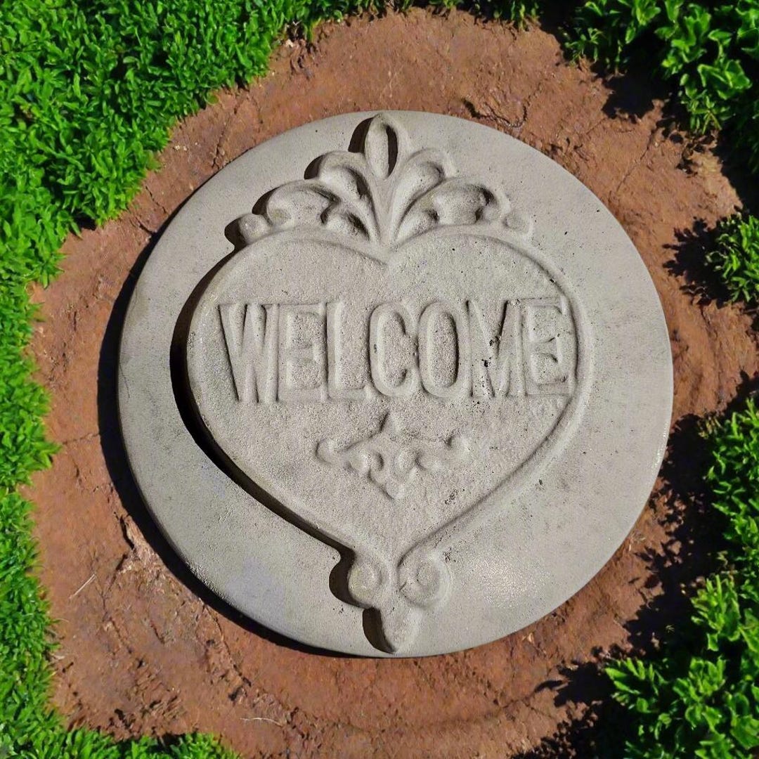 Welcome Heart Stepping Stone Concrete Garden Decor Outdoor Lawn ...