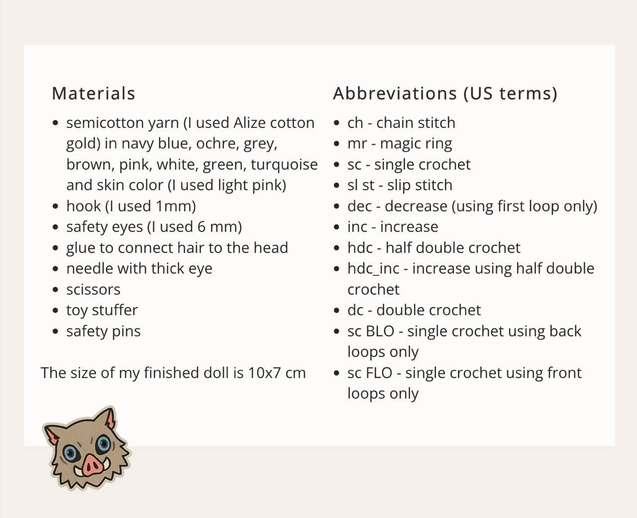 Inosuke Crochet Doll Pattern – Amigurumi From Demon Slayer – Anime PDF ...