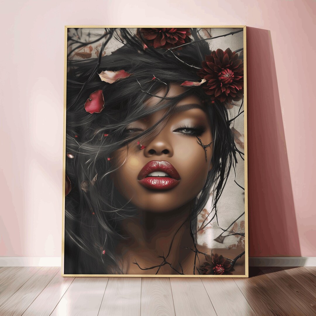 Dark Feminine Beauty Portrait Gothic Black Woman Wall Art Alt Black ...