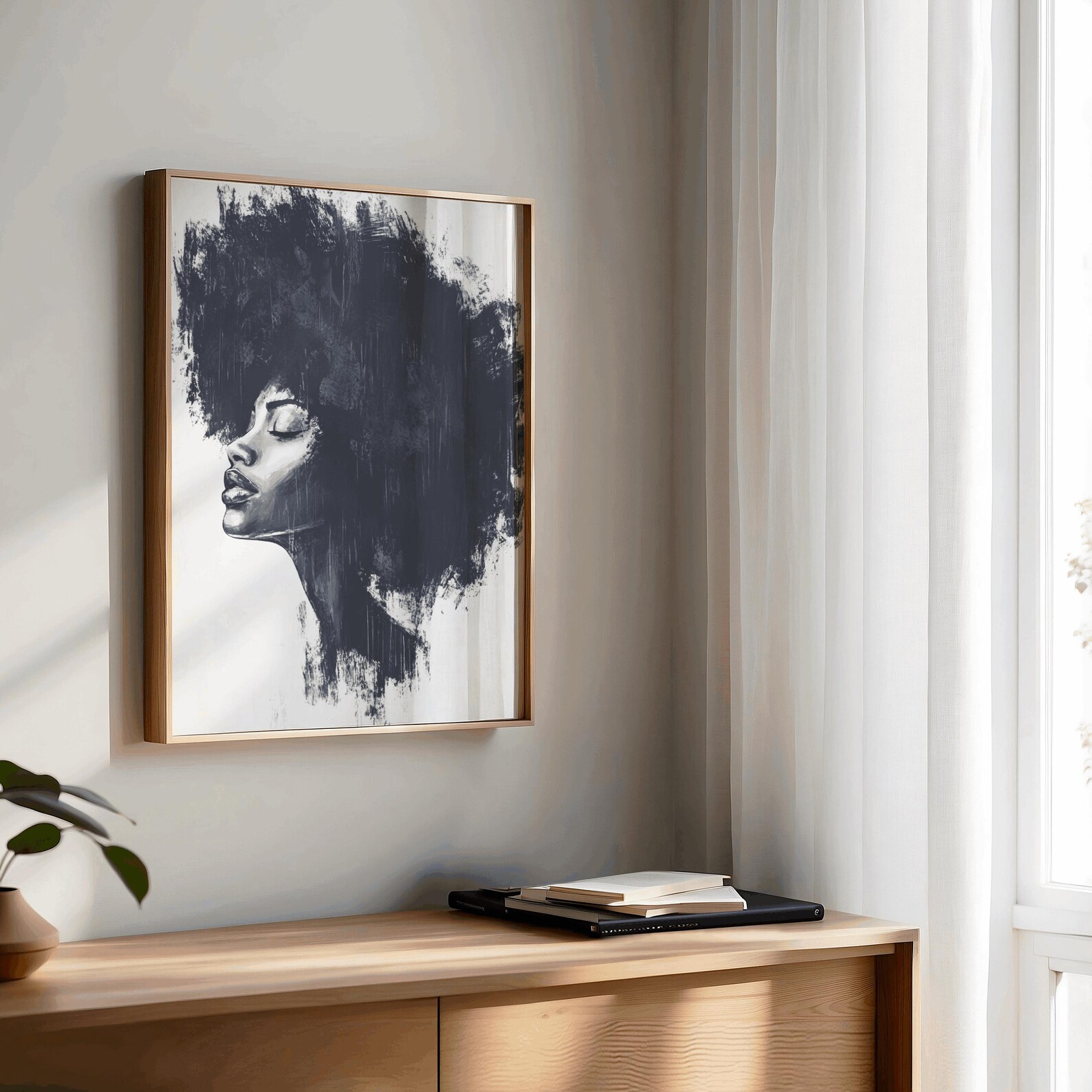Black Woman Afro Art Print Empowering Neutral Color Art Prints ...