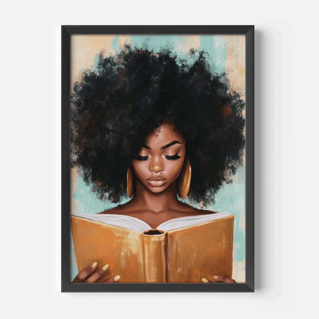 Black Woman Reading Book Canvas Art Cozy Home Decor Intellectual Wall ...