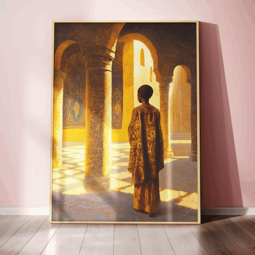 Regal African Woman in Golden Palace Hallway Afrocentric Royal Wall Art ...