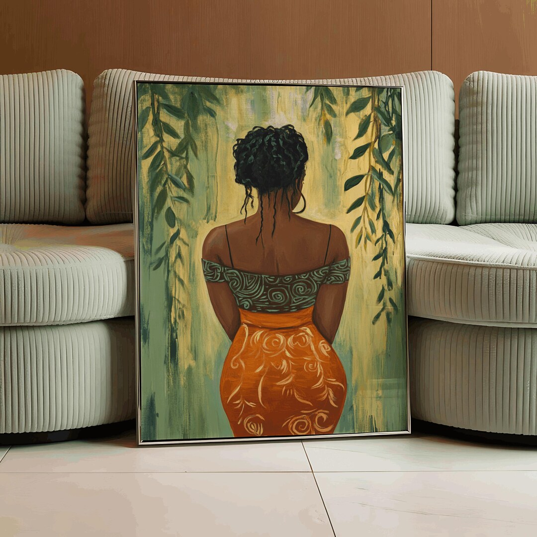Afrocentric Wall Art Black Woman Painting Nature Inspired Artwork ...