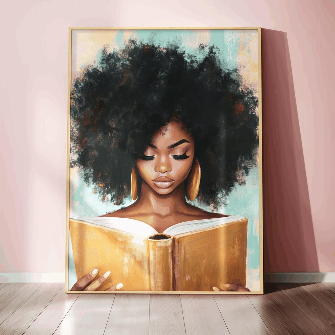 Black Woman Reading Book Canvas Art Cozy Home Decor Intellectual Wall ...