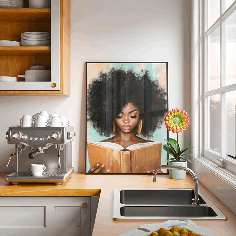 Afrocentric Wall Art of Black Woman Reading Book Lover Canvas Print ...