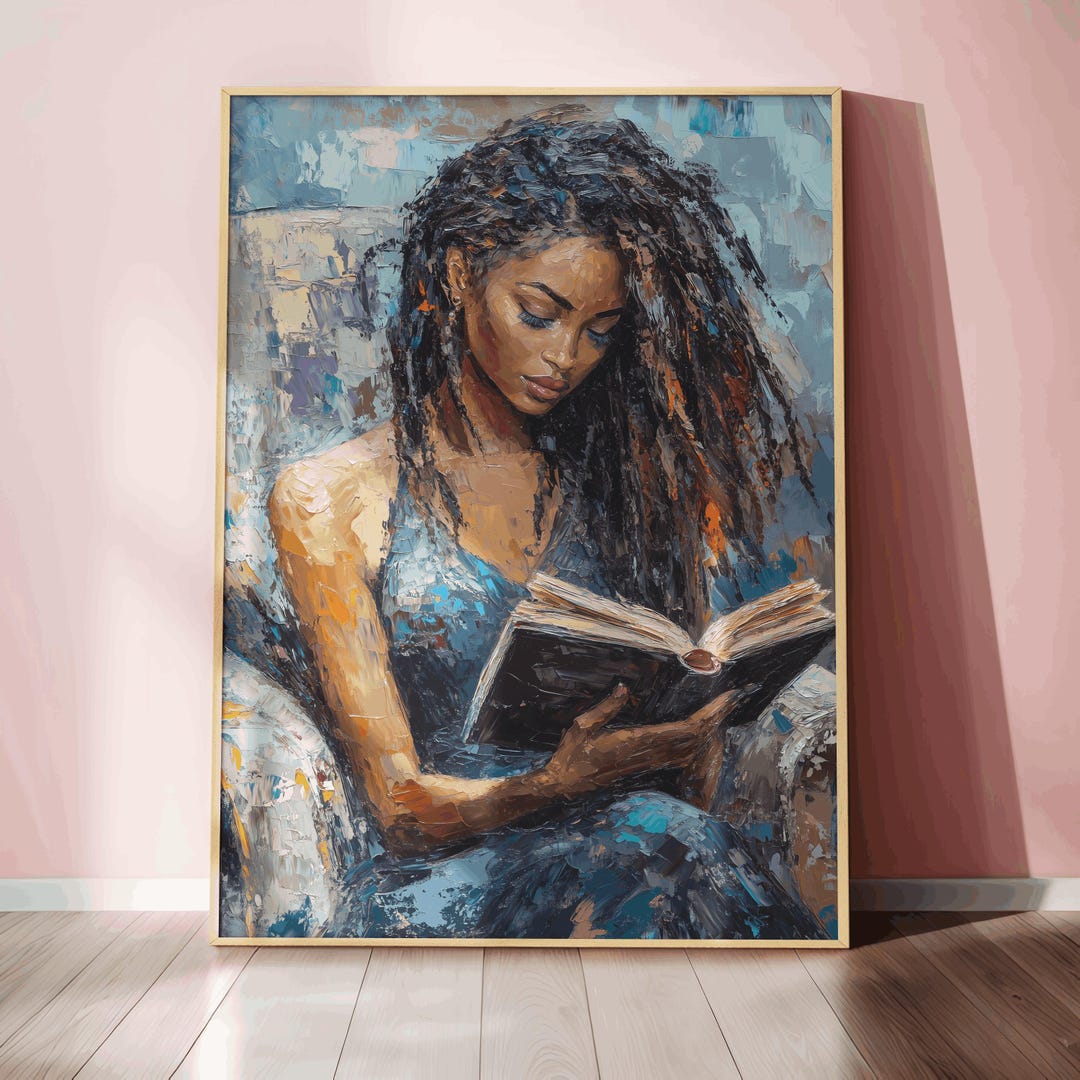 Black Woman Reading Wall Art Afrocentric Book Lover Locs Art Print ...