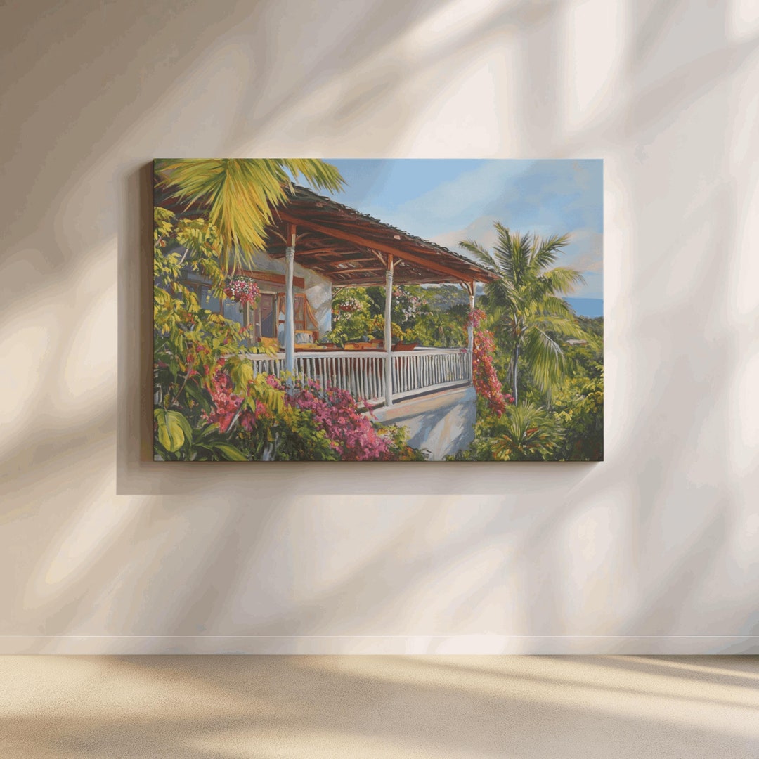 Tropical Veranda Canvas Art Lush Greenery and Floral Patio Wall Art ...