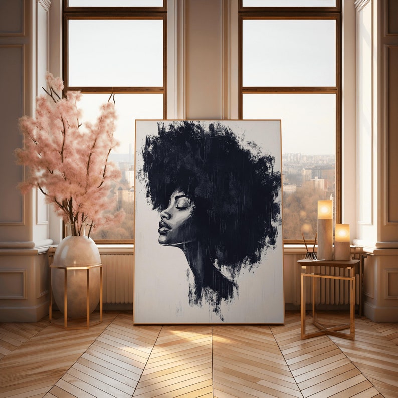 Black Woman Afro Art Print Empowering Neutral Color Art Prints ...