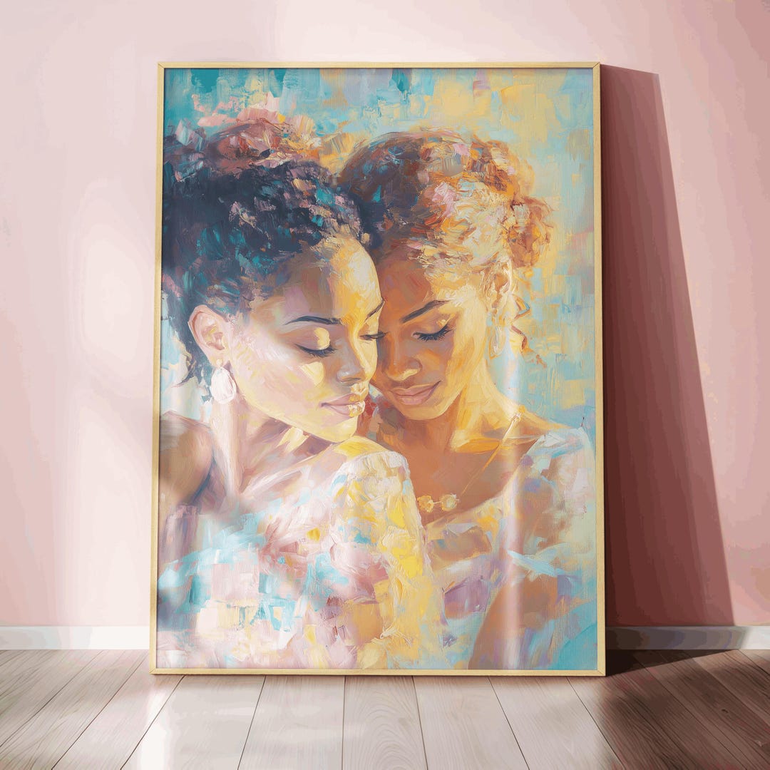 Black Lesbian Couple Art Intimate Romantic Portrait LGBTQ+ Love Wall ...