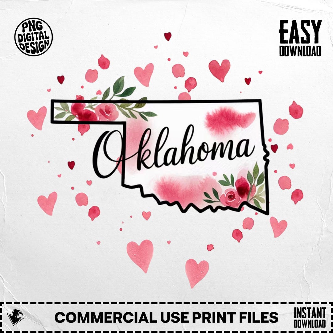 Oklahoma Valentine PNG, Floral Hearts Design, Sublimation & DTF ...