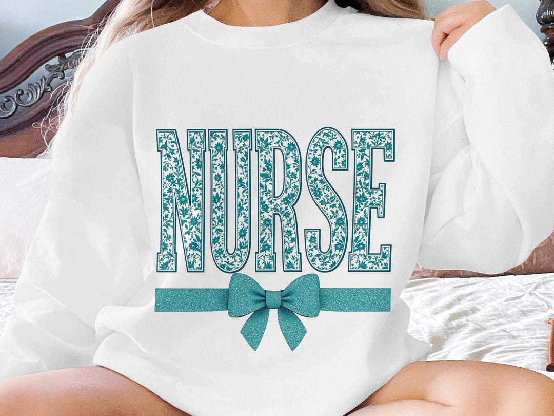 Teal Floral Nurse Varsity Png, Nursing Toile Coquette Bow Clip Art ...