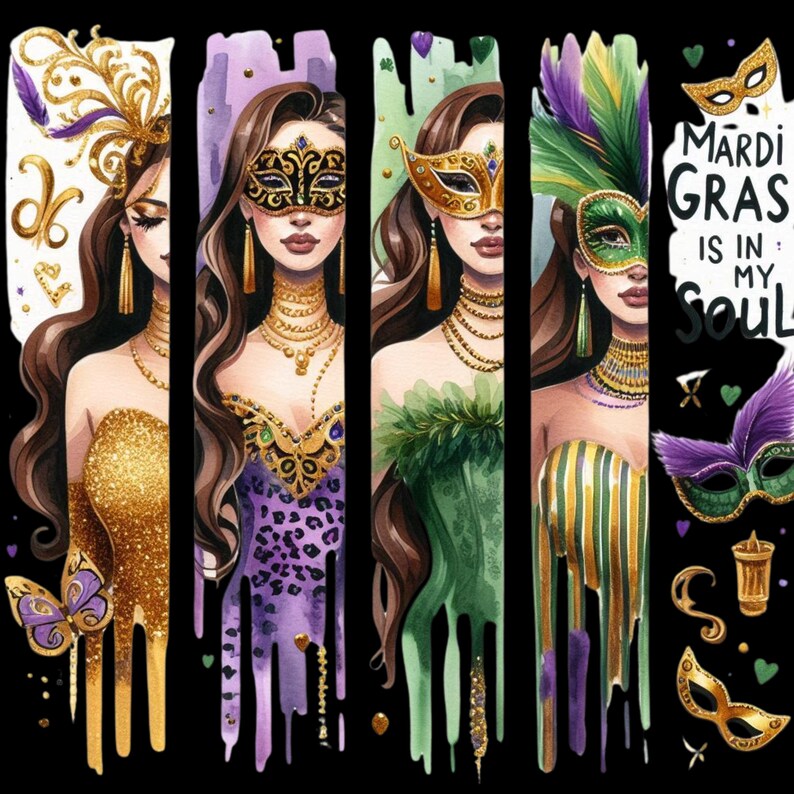 Mardi Gras Mask Clipart Set: Carnival Feather Mask Sublimation - Etsy