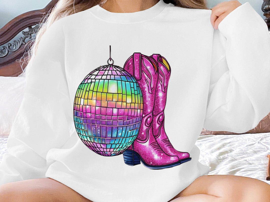Pink Glitter Cowboy Boots & Disco Ball PNG: Western Cowgirl Party ...