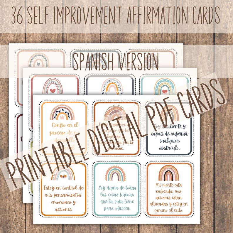 SPANISH 36 Printable Affirmation Cards: Digital Download PDF ...