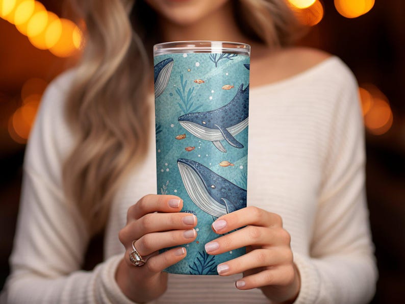 Digital Whale Tumbler Wrap, Ocean Theme Whale Digital Download, Sea ...