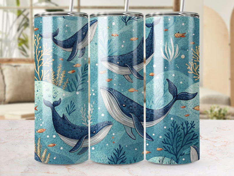 Digital Whale Tumbler Wrap, Ocean Theme Whale Digital Download, Sea ...