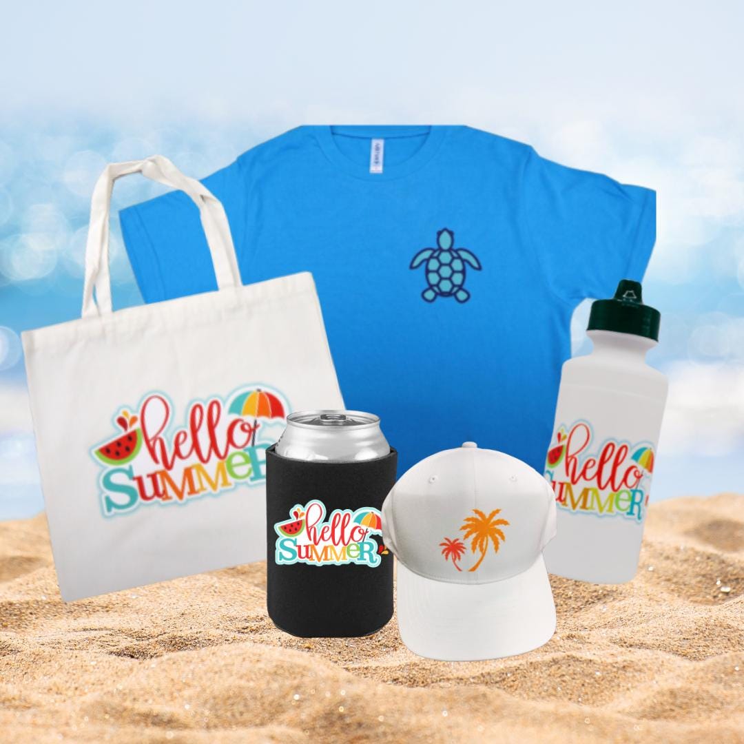 Summer Bundle, Hello Summer Tote Bag for Beach, Koozie, Turtle Tshirt ...