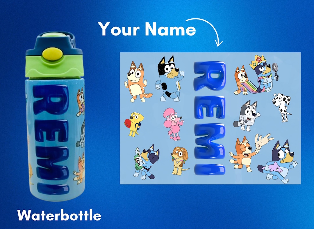 Personalized Bluey Kids Water Bottle – Custom Name 12oz Water Bottle ...