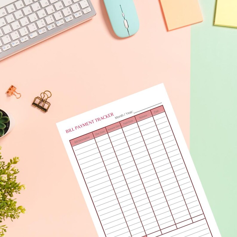 Printable PDF Template: Bill Payment Tracker and Monthly Organizer - Etsy