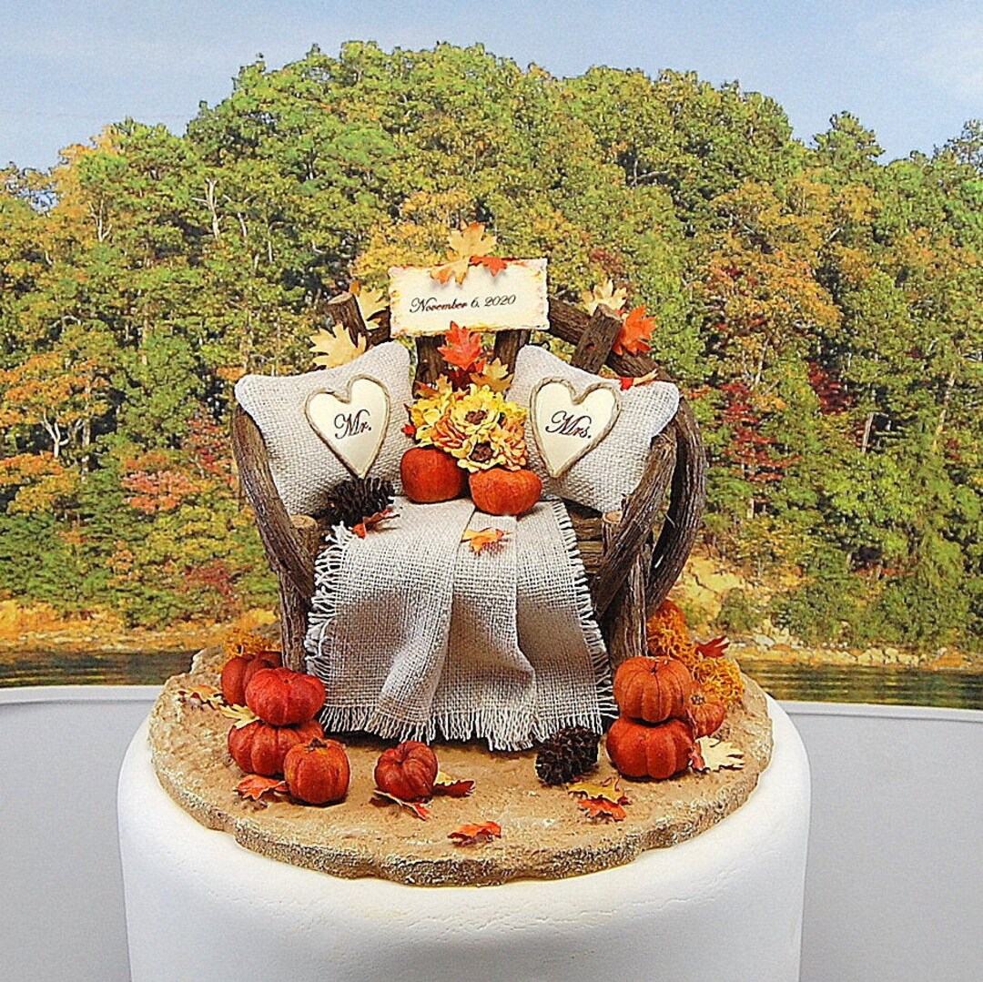 Fall Wedding Cake Topper 6 Inch, Base Attached Fits 6 Inch Tier, Rustic ...